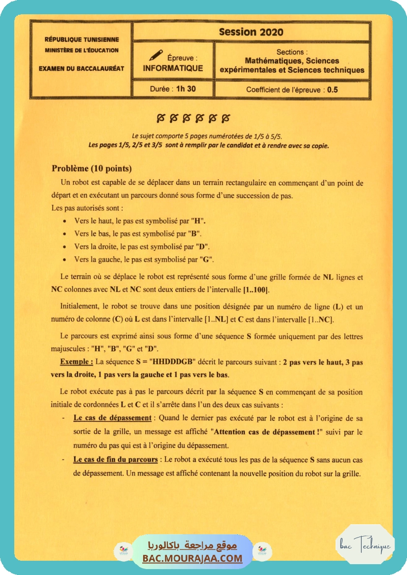 telecharger Sujet_principale_info_Bac_2020_Section_technique